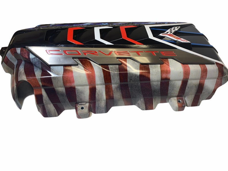 Custom Hydro Dipped 2020+ Corvette Engine Cover Stars and Stripes W Red ...