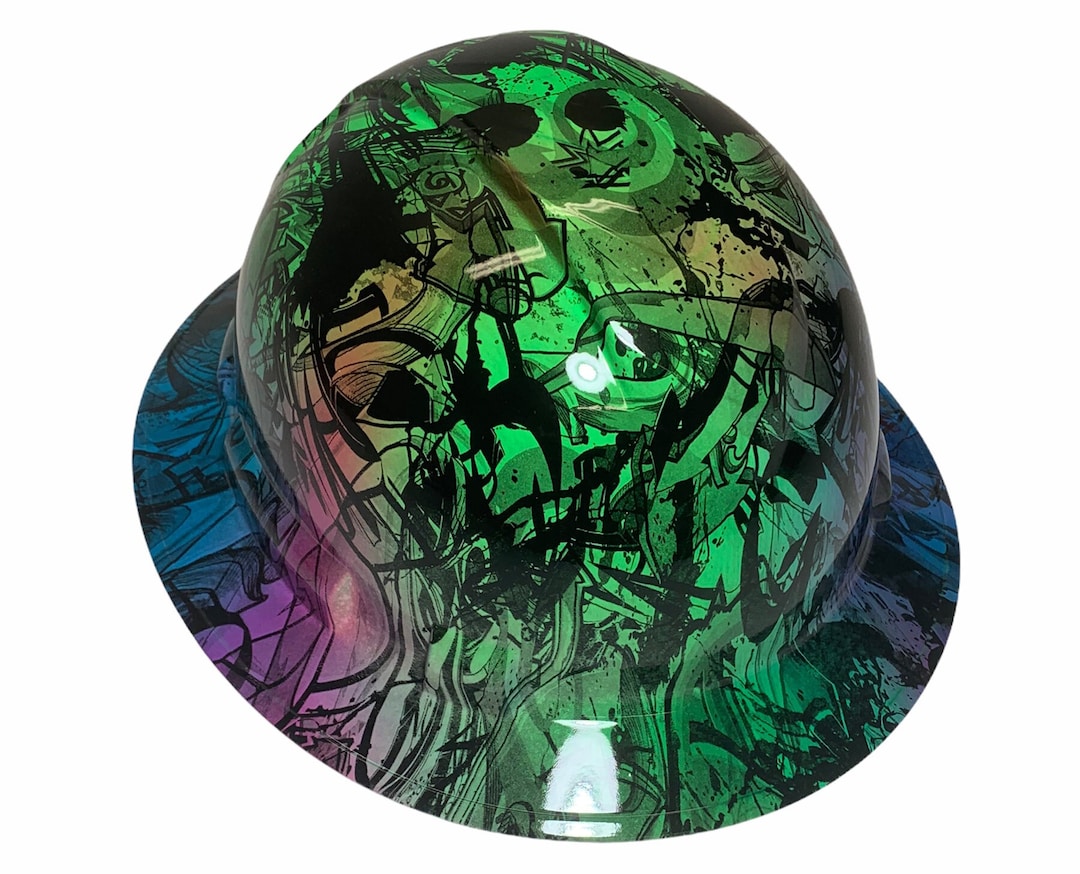 Custom Hard Hat Blue/multi Color Double Graffiti Full Brim Ridgeline - Etsy