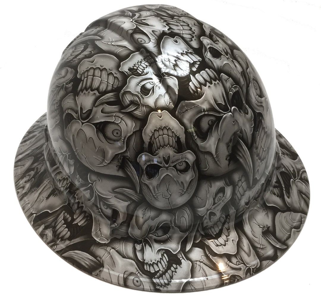 Custom Hard Hat Pearl White Insanity Skulls Full Brim Ridgeline - Etsy