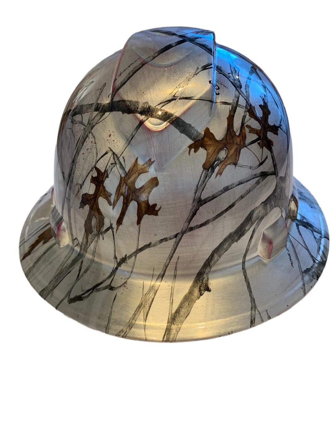 Custom Hard Hat Tarnished Silver/pink Snow Camo Full Brim Ridgeline - Etsy