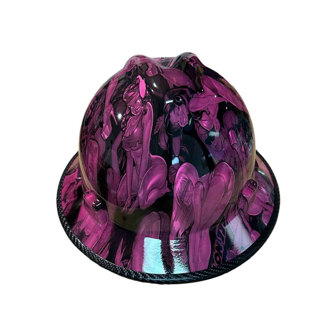 Custom Hot Pink Naughty No Evil Hard Hat MSA V-gard Full Brim With Edge ...