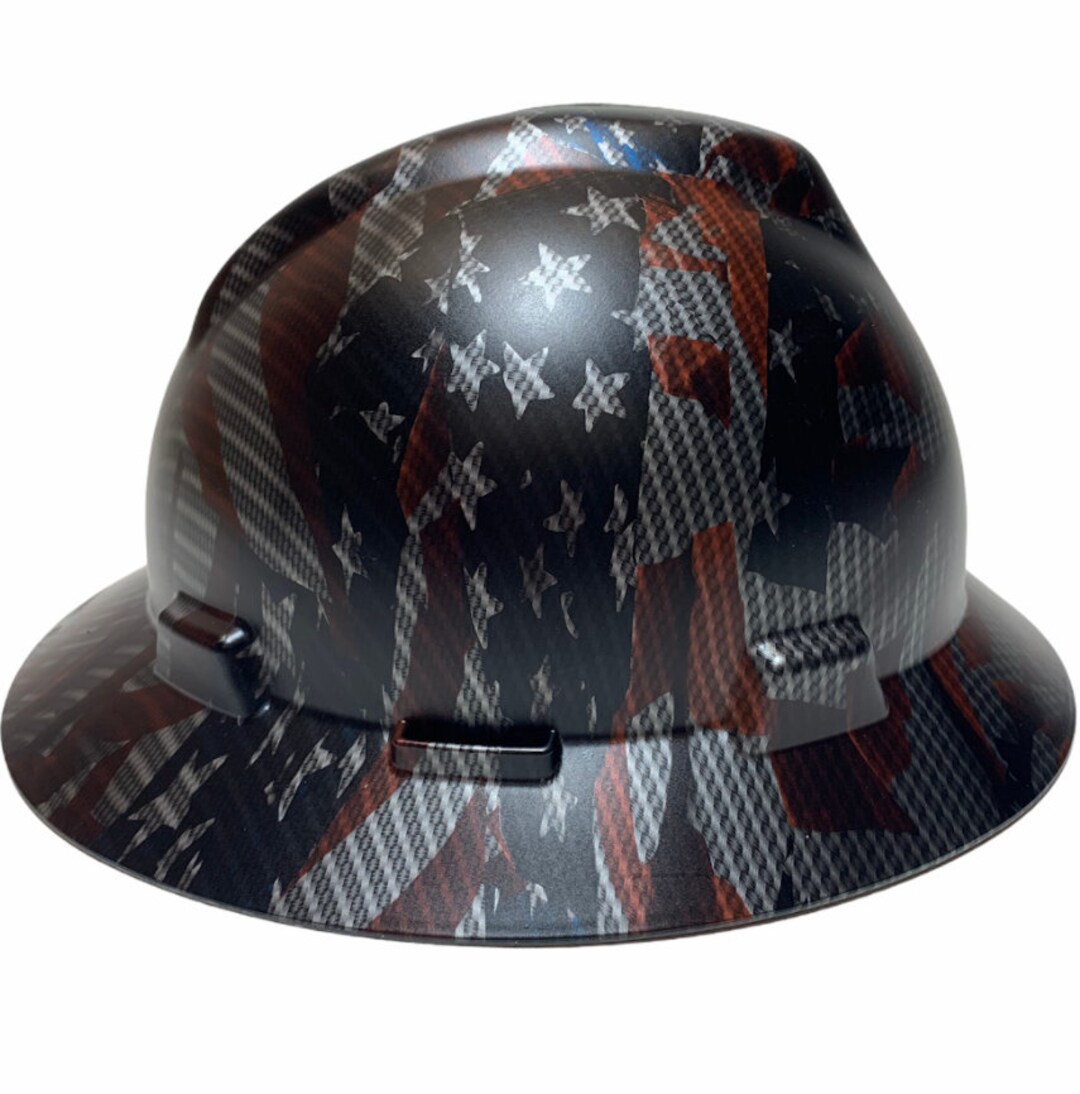 Custom Hard Hat Hydro Dipped Carbon Fiber American Flags S MSA V-gard ...