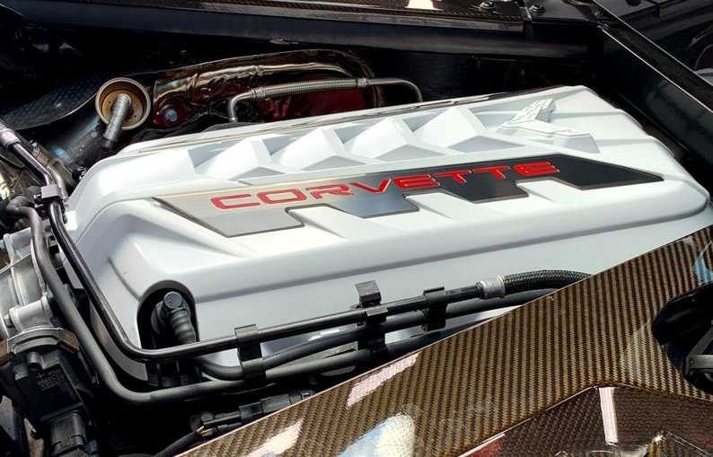Custom Hydro Dipped 2020 Corvette Engine Cover White W/ Red - Etsy