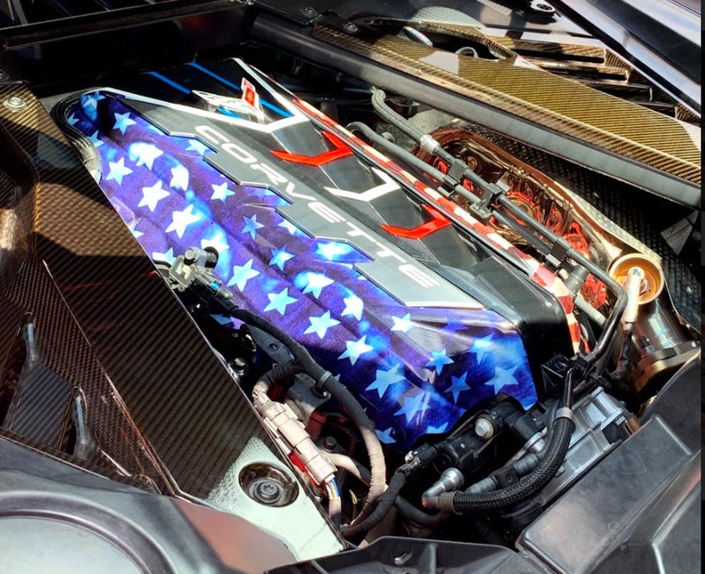Custom Hydro Dipped 2020+ Corvette Engine Cover Stars and Stripes W Red ...