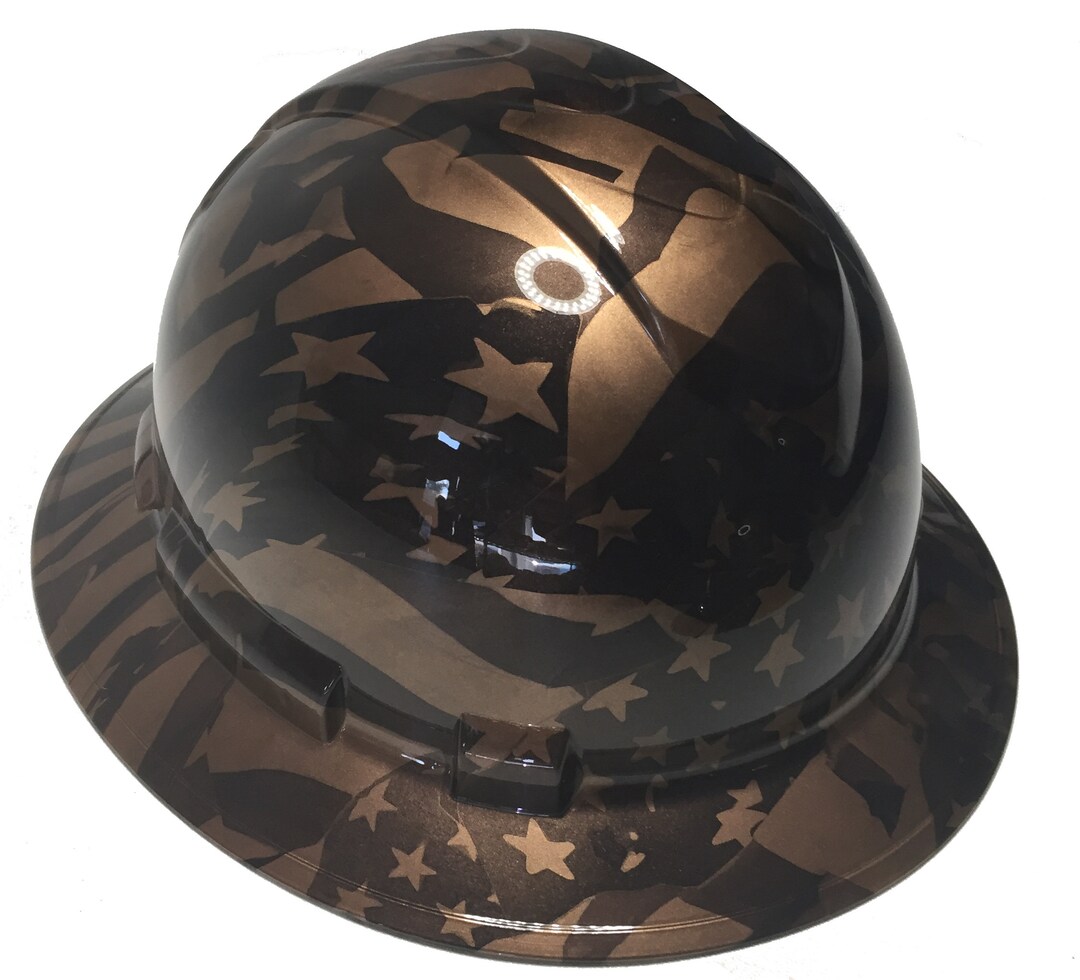 Custom Hard Hat Copper Metallic Midnight American Flags Full Brim ...