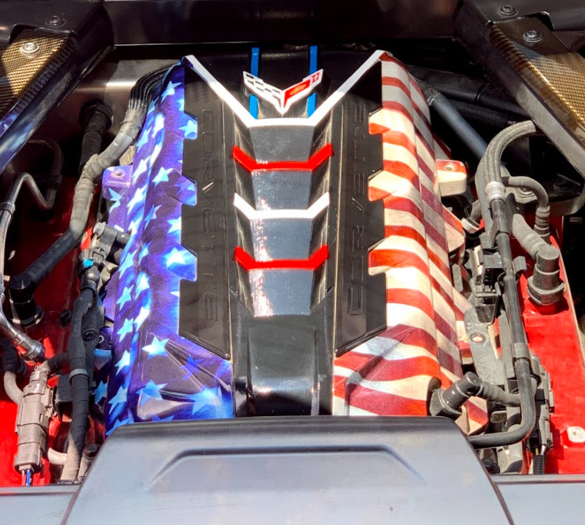 Custom Hydro Dipped 2020+ Corvette Engine Cover Stars and Stripes W ...
