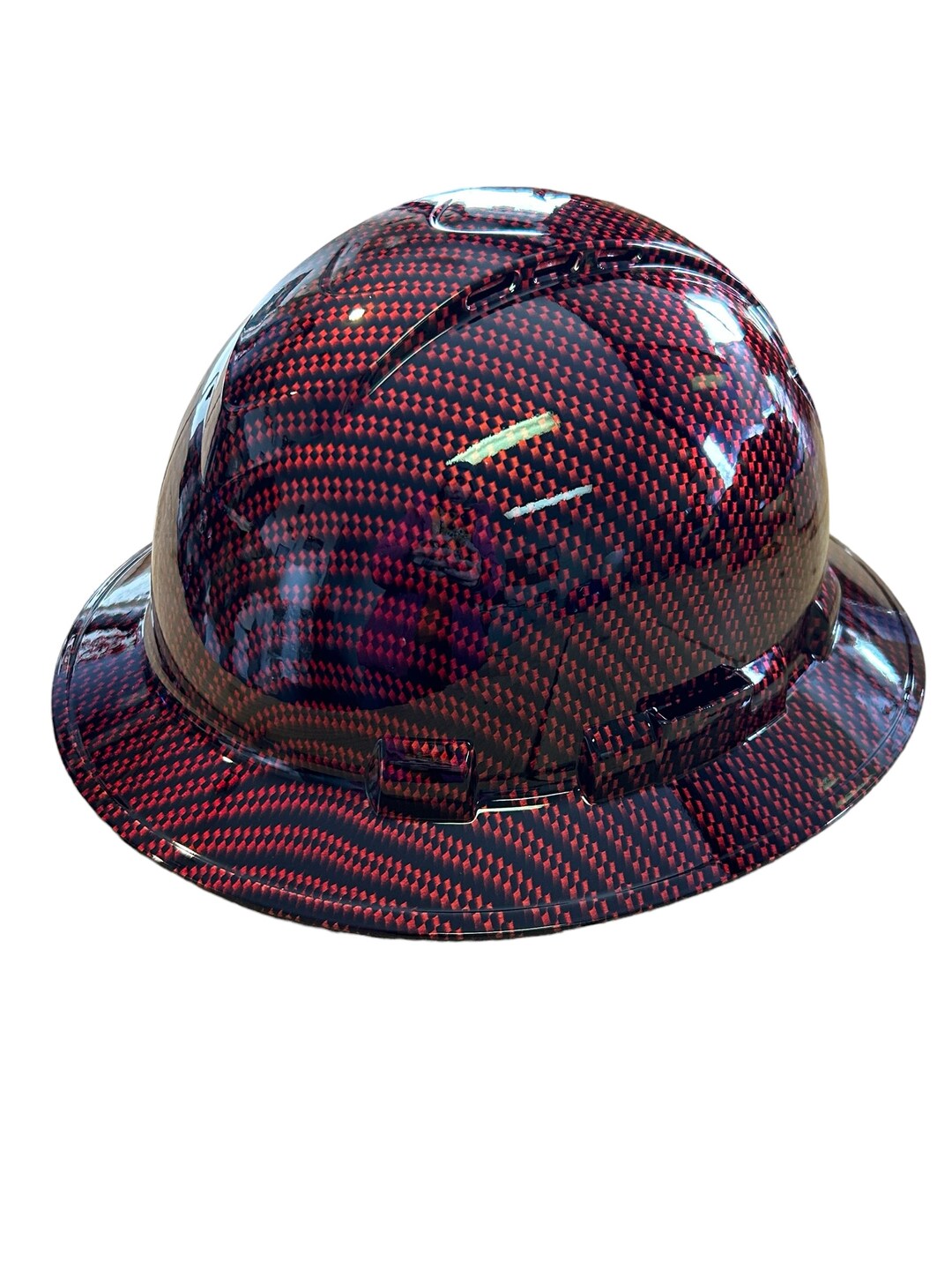 Custom Hard Hat Vented Kandy Red Square Carbon Fiber Hydro Dipped Full ...