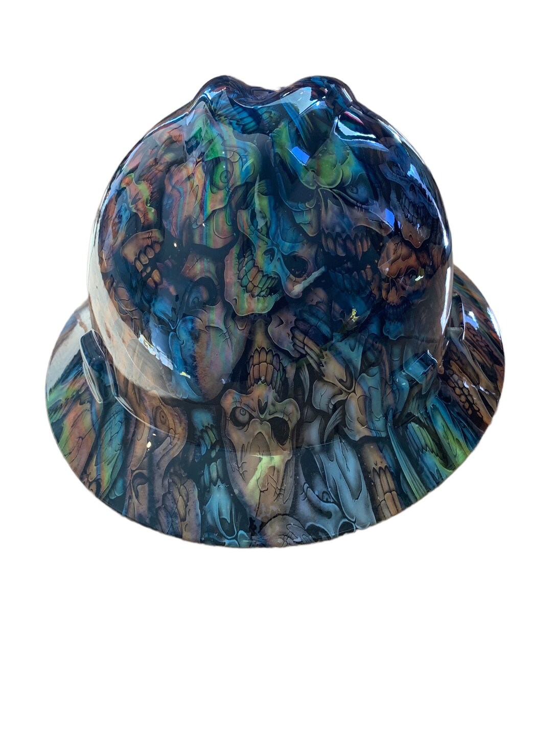 Custom Hard Hat Hydro Dipped Oil Slick Insanity Skulls MSA V-gard Full ...