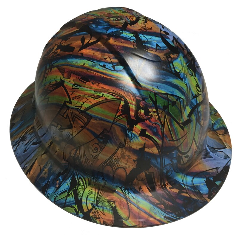 Custom Hard Hat Oil Slick Graffiti Full Brim Ridgeline - Etsy