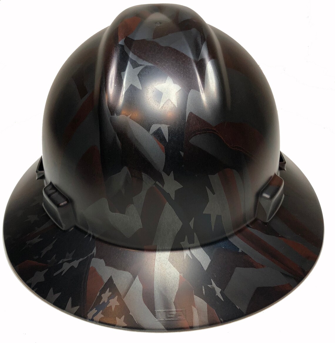 Custom Hard Hat Hydro Dipped Metallic Graphite American Flags MSA V ...