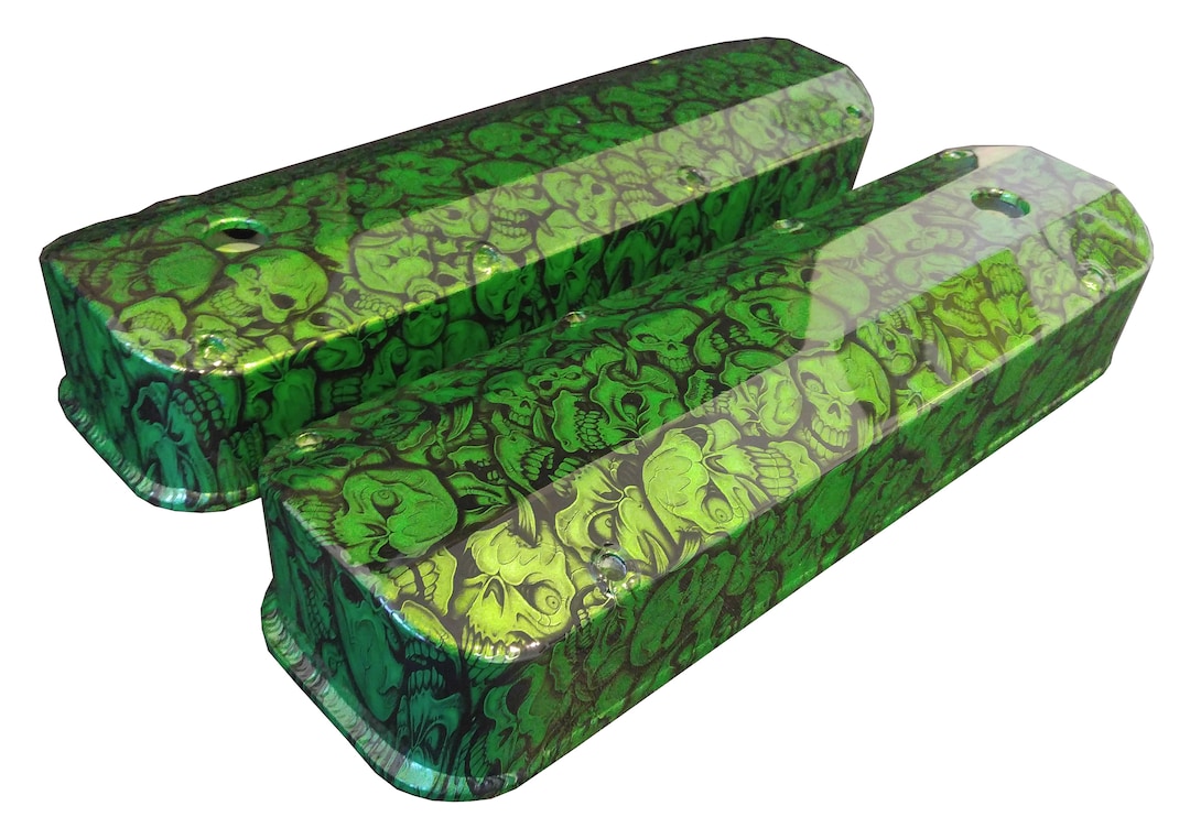 Custom Hydro Dipped Green Insanity Skulls Ford Big Block Valve Covers ...