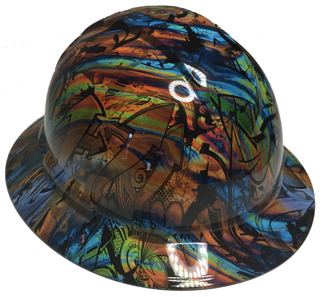 Custom Hard Hat Oil Slick Graffiti Full Brim Ridgeline - Etsy