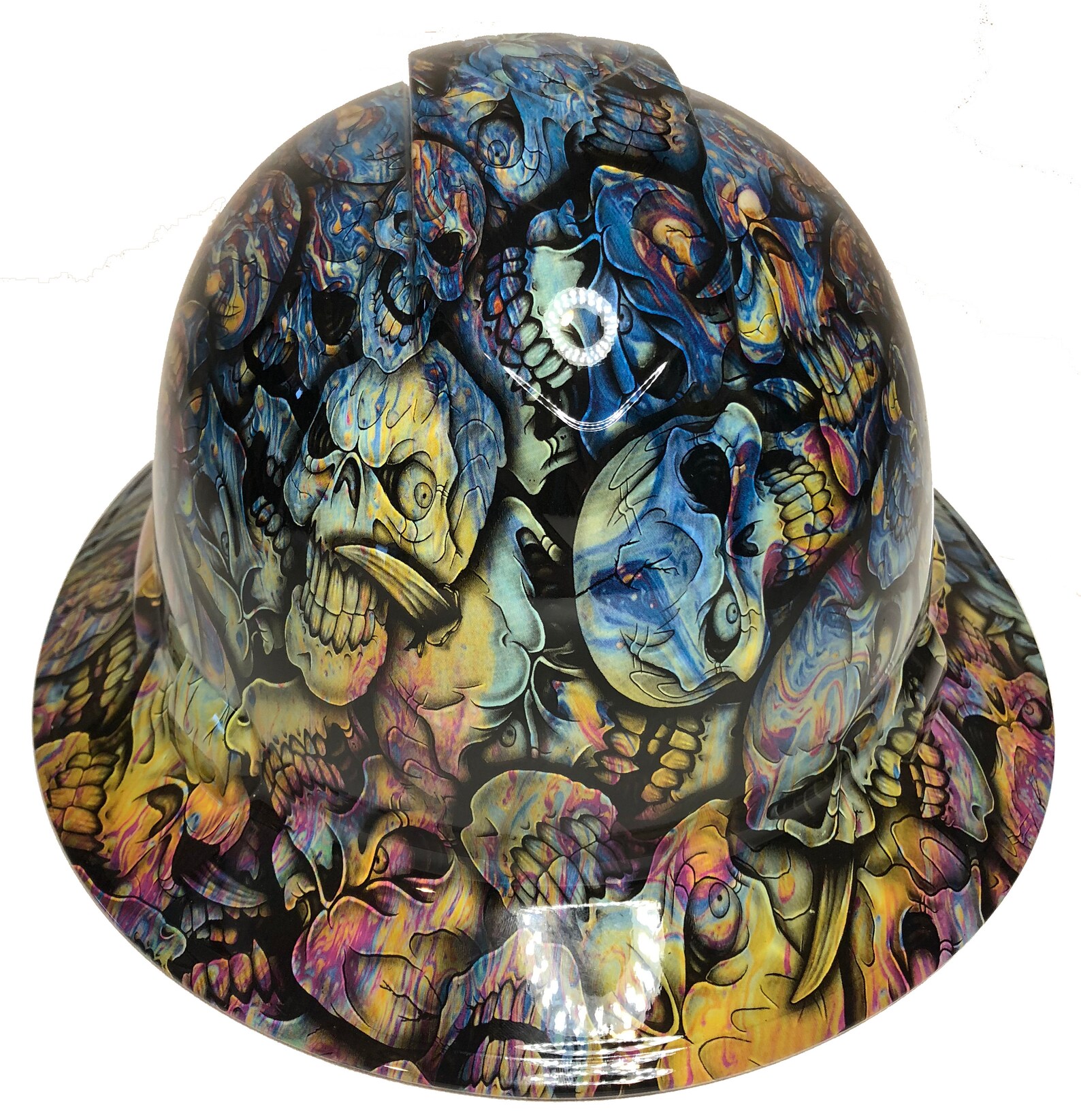 Custom Hydro Dipped Hard Hat Oil Slick Insanity Skulls Full Brim ...