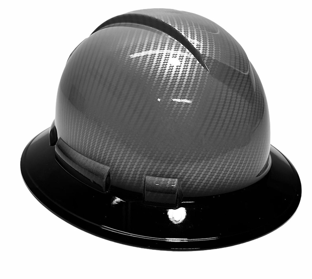 Custom Hard Hat Silver Carbon Fiber Hydro Dipped W/black Rim Full Brim ...