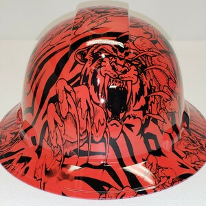 Custom Hydro Dipped Hard Hat Red King Tiger Full Brim Ridgeline - Etsy