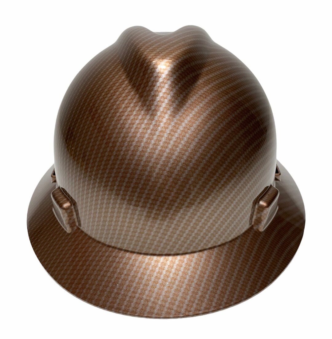 Custom Hard Hat Copper Carbon Fiber Hydro Dipped MSA V-gard Full Brim ...