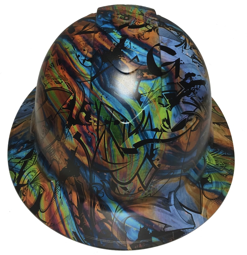 Custom Hard Hat Oil Slick Graffiti Full Brim Ridgeline - Etsy