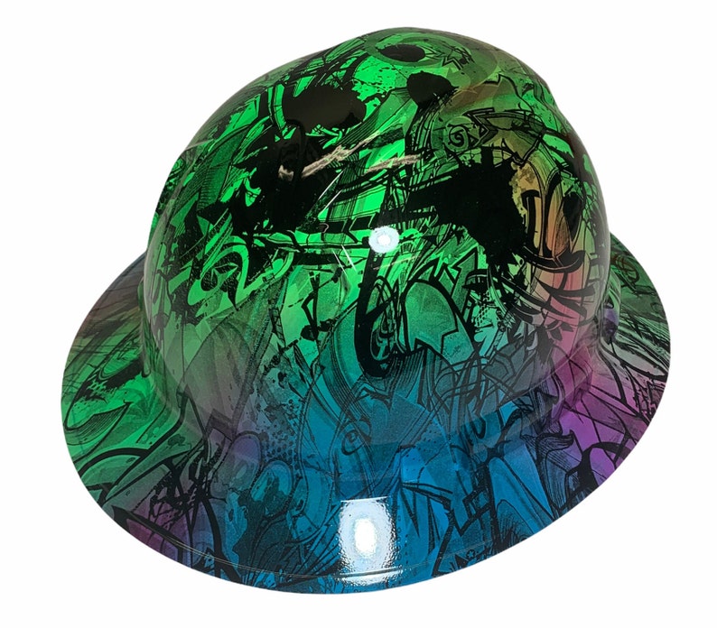 Custom Hard Hat Blue/multi Color Double Graffiti Full Brim - Etsy