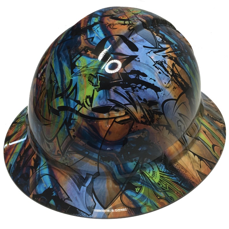 Custom Hard Hat Oil Slick Graffiti Full Brim Ridgeline - Etsy