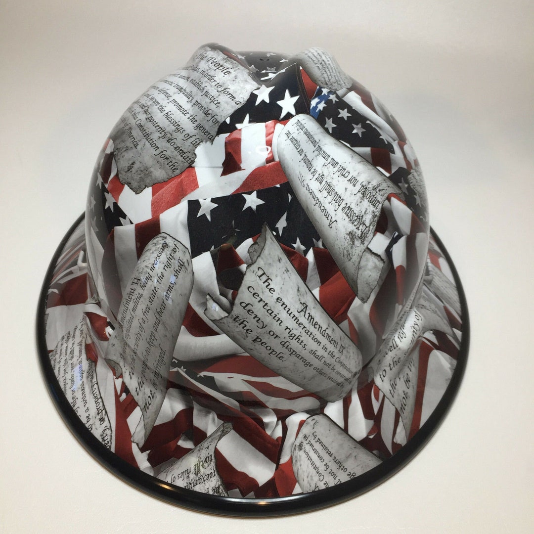 Custom Hard Hat Amendments American Flag W/black Edgegard Full Brim MSA ...
