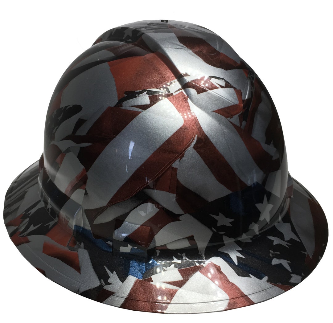 Custom Hard Hat Metallic Silver American Flags Full Brim Ridgeline - Etsy