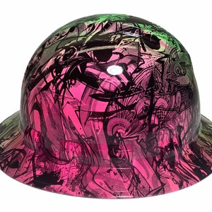 Custom Hard Hat Pink and Green Double Graffiti Full Brim Ridgeline - Etsy