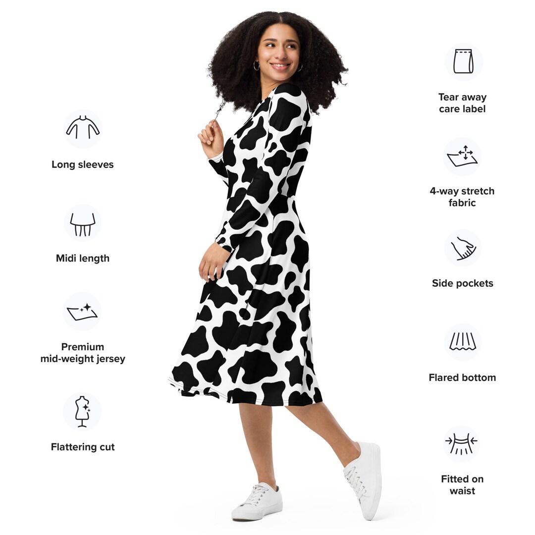 Cow Print All-over Print Long Sleeve Midi Dress - Etsy