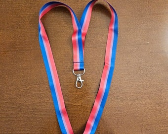 Bisexual Gift Set Lanyard Wristband Flag Pin LGBT Bi Blue Pink Purple ...
