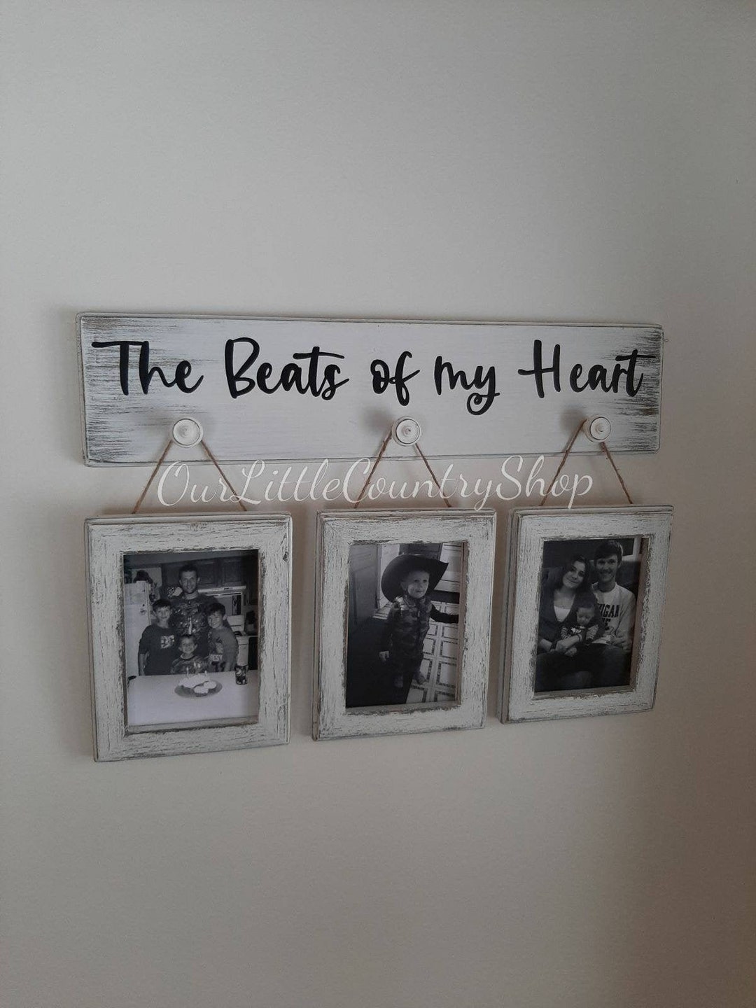 Farmhouse Rustic Picture Hanger With 4x6 Frames, the Beats of My Heart ...