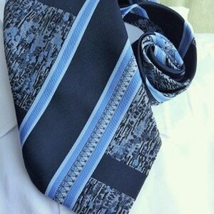 Dark Blue Black Gray and Blue Diagonal Striped Tie Vintage Neckties ...