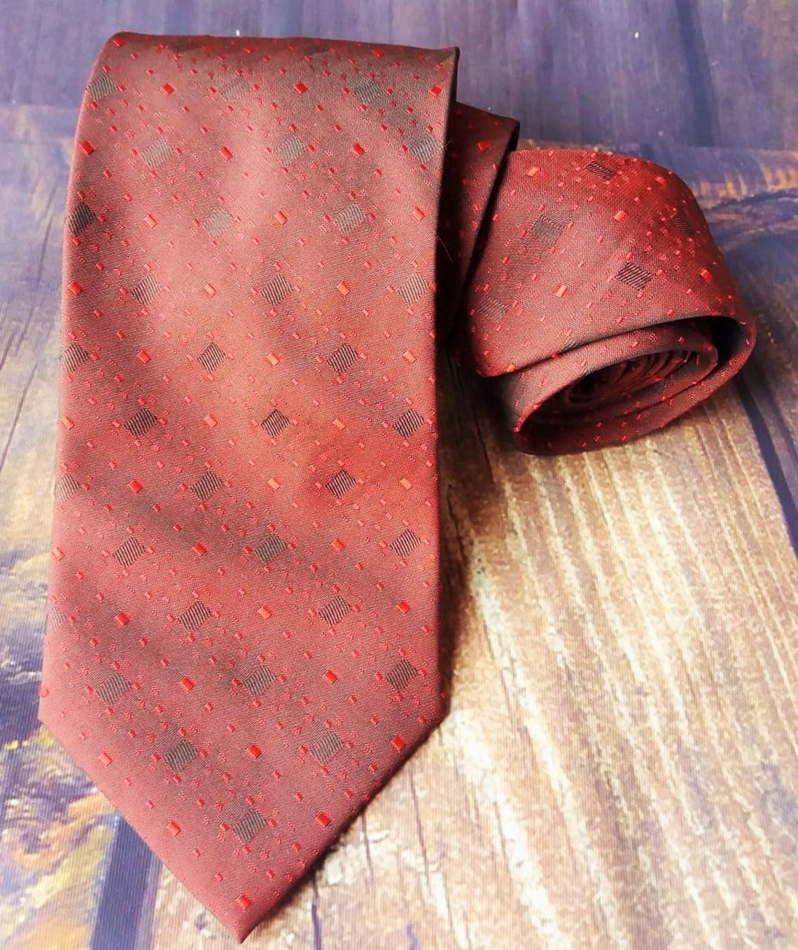 Dark Red Necktie Vintage Tie Accessories Mens Necktie FREE - Etsy