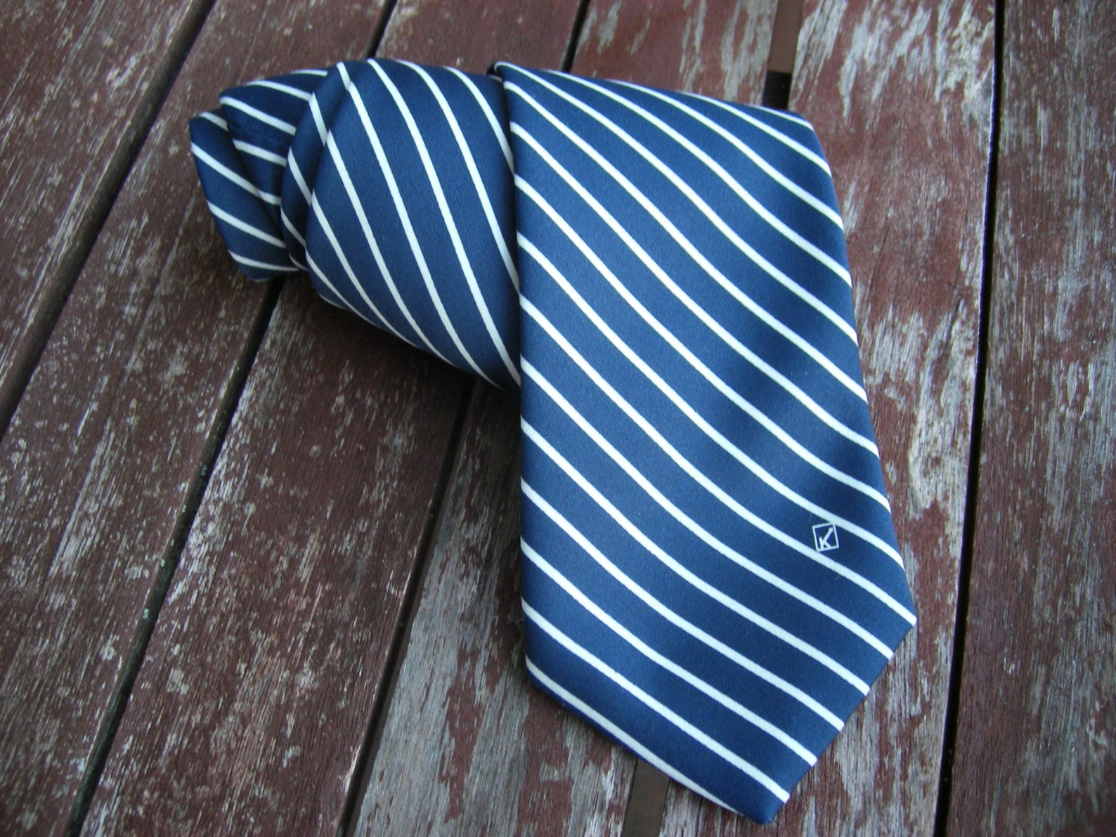 Dark Blue and White Diagonal Striped Tie, Vintage Neckties, Ties ...