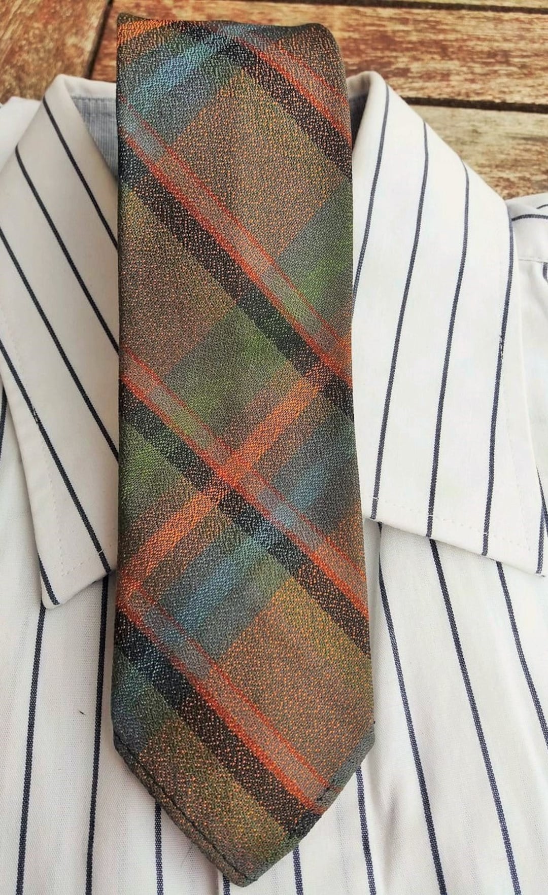 Vintage Plaid Necktie, Retro Mens Tie, Polyester Trevira - Etsy