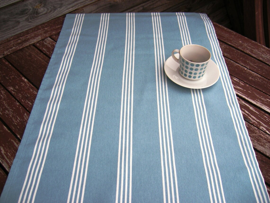Light Blue Striped Table Runner Centerpiece Linen Home Decor - Etsy