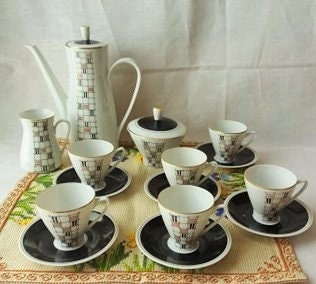 Vintage Mocca Set for 6 Porcelain Coffee Cups and Saucers - Etsy
