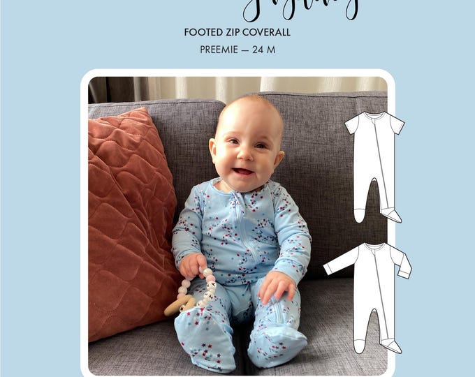 Zip Footed Pajama Sewing Pattern With Mitten - Zipper Sleeper - Footie Coverall - Onepiece PJ ...