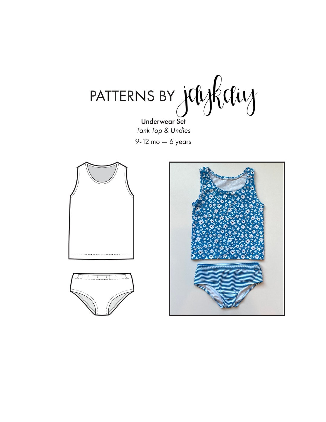 Underwear Set Sewing Pattern With Picture Tutorial Unisex 9/12 Mo to 6 ...
