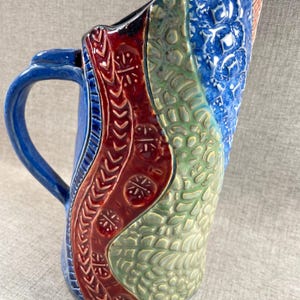 Colorful Tall Handmade Ceramic Sangria Pitcher, Highly Textured, Multi ...