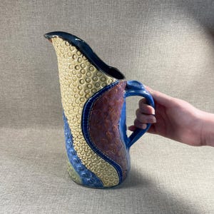 Colorful Tall Handmade Ceramic Sangria Pitcher, Highly Textured, Multi ...