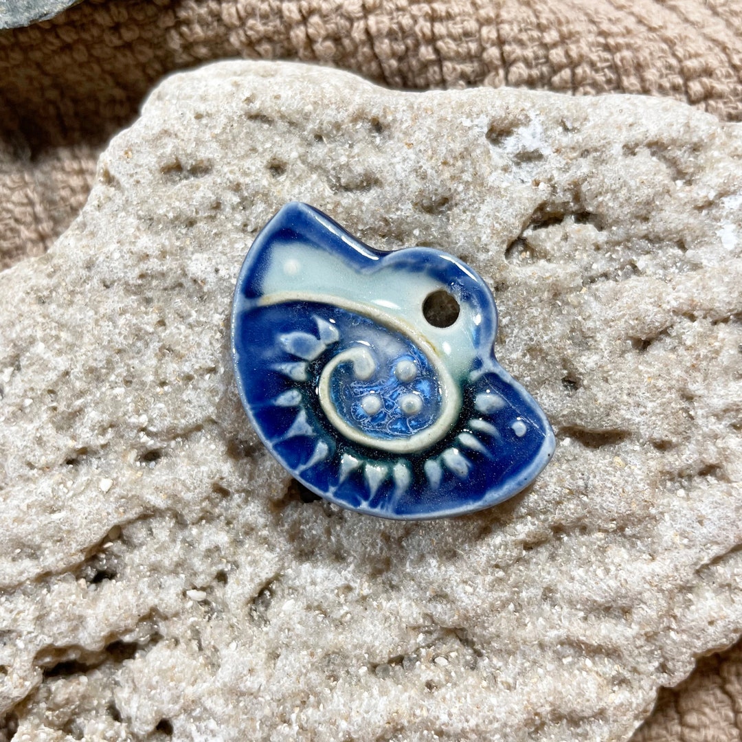 Blue Ceramic Artisan Charm: Handmade Stoneware Clay Pendant - Etsy