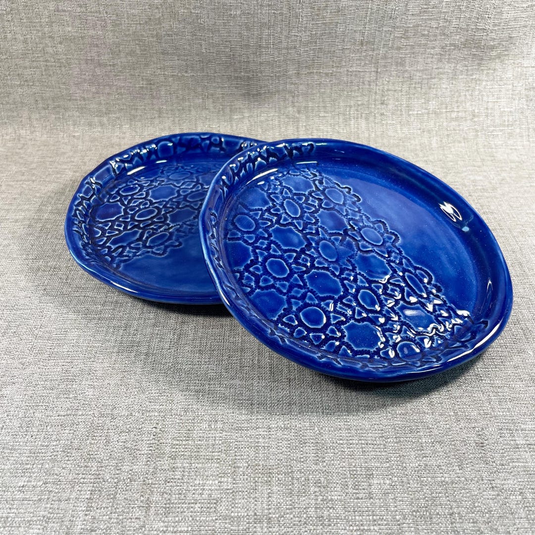 Set of 2 Small Dark Blue Plates, Handmade Ceramic, Pottery Dishes ...
