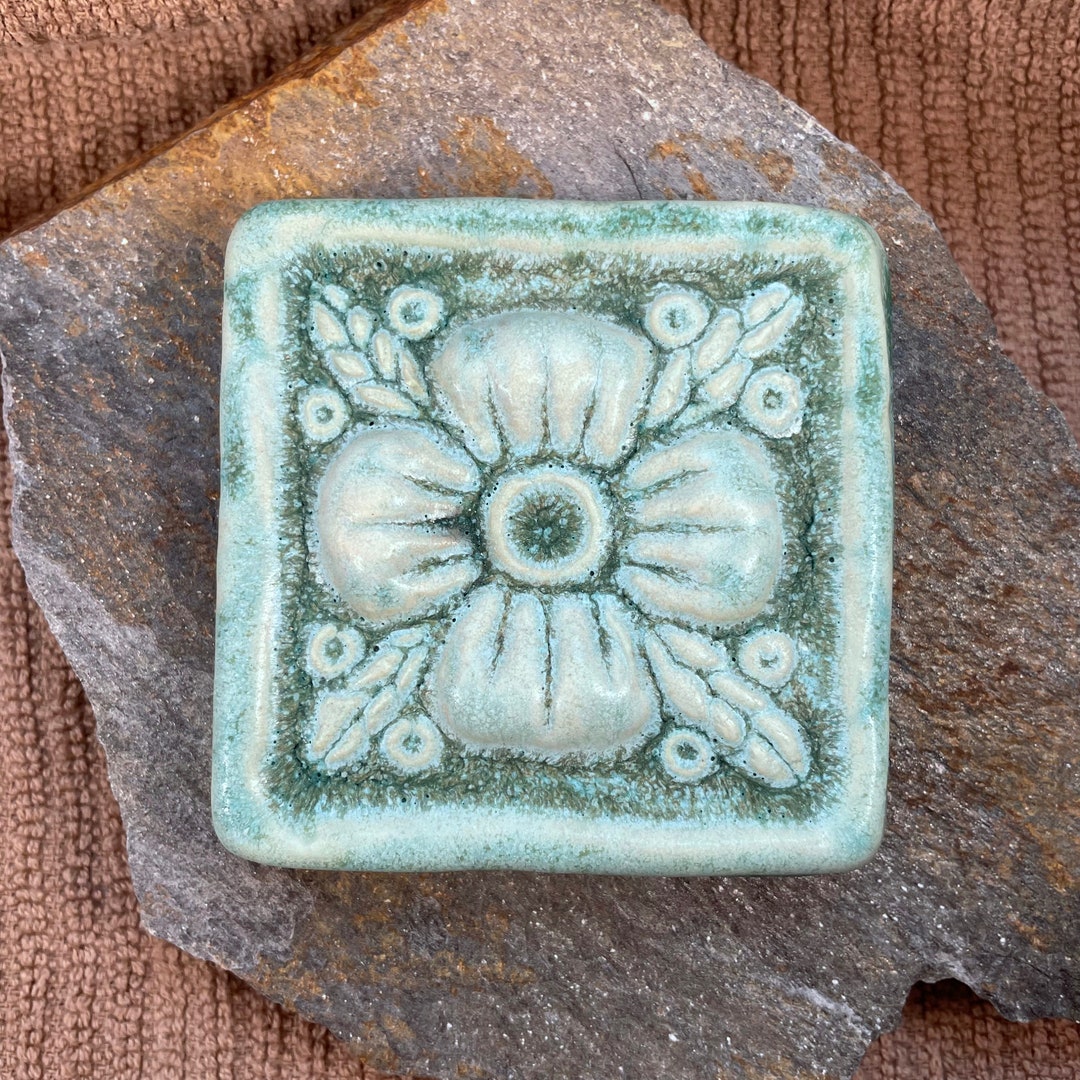 3 X 3 Green Artisan Tile, Handmade Ceramic Art Tile, Small Handmade ...