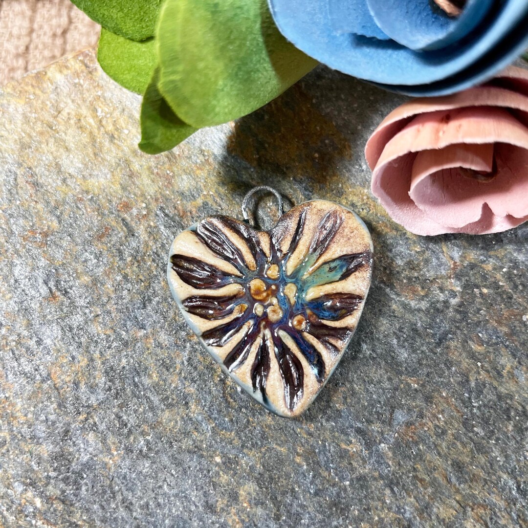 Handmade Ceramic Heart Pendant: Textured Artisan Charm - Etsy