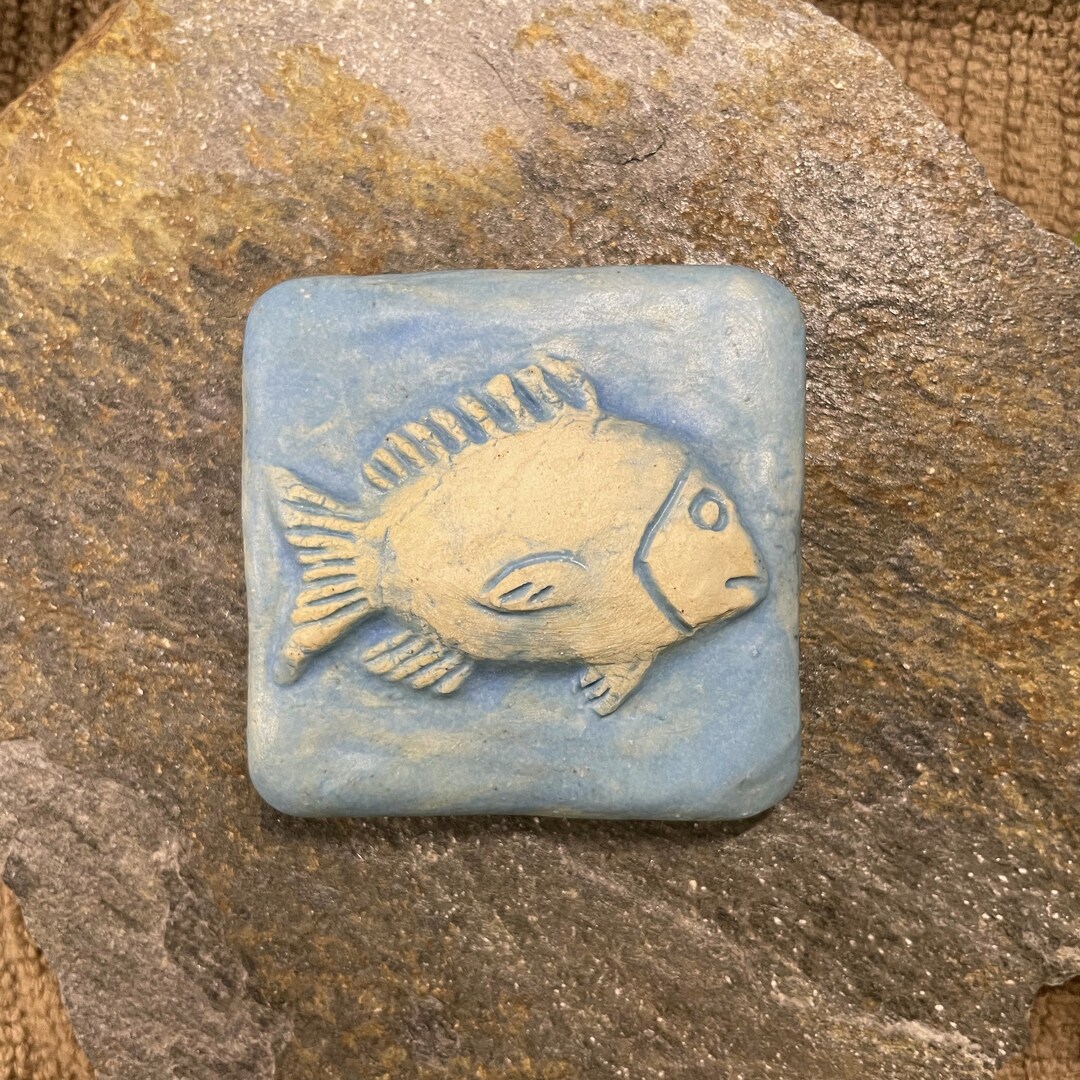 2x2 Fish Tile, Handmade Ceramic Art Tile, Small Handmade Ceramic Relief ...