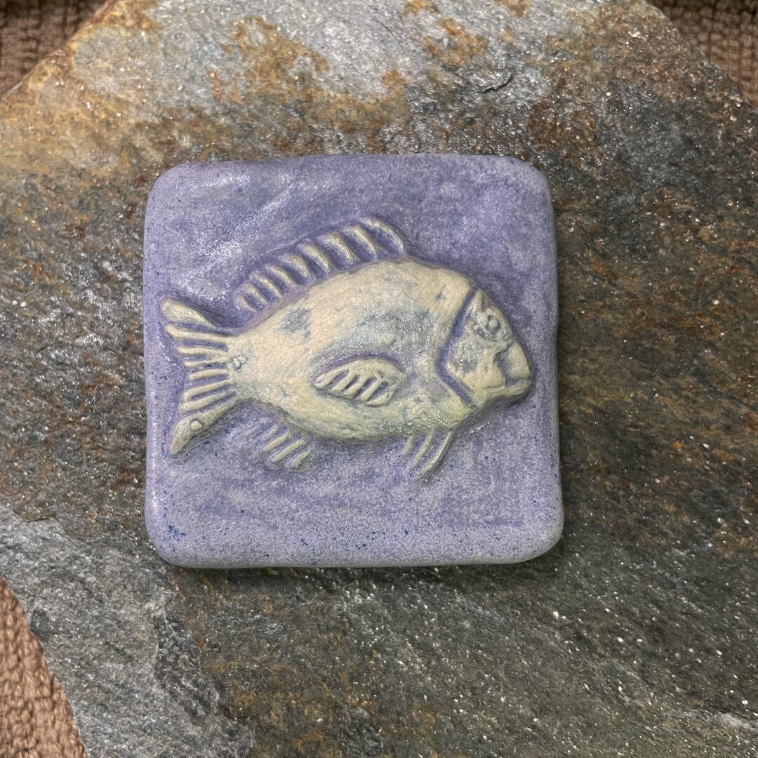 2x2 Fish Tile, Handmade Ceramic Art Tile, Small Handmade Ceramic Relief ...