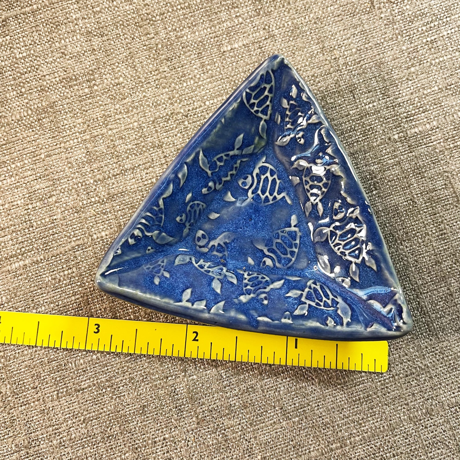 Royal Blue Triangle Trinket Holder, Sea Turtle Theme, Handmade Ceramic ...