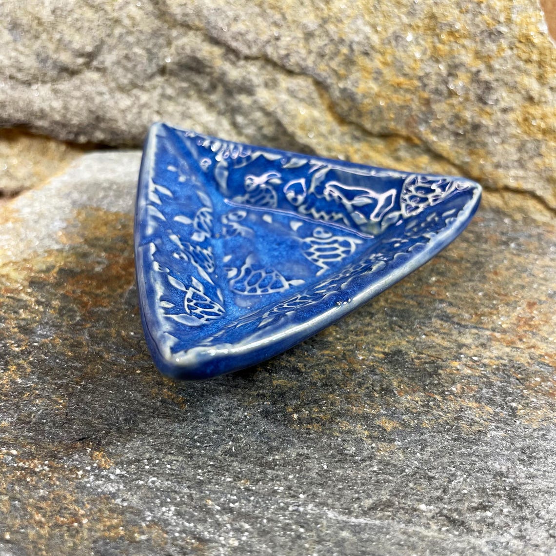 Royal Blue Triangle Trinket Holder, Sea Turtle Theme, Handmade Ceramic ...