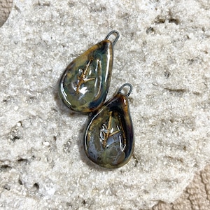 Dark Brown Teardrop Artisan Charms, Handmade Ceramic Beads for Jewelry Making, Textured Earring ...