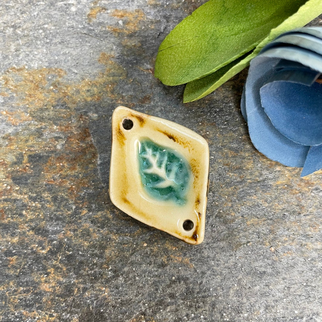 Brown and Green Diamond-shaped Leaf Artisan Bracelet Bar, Handmade ...