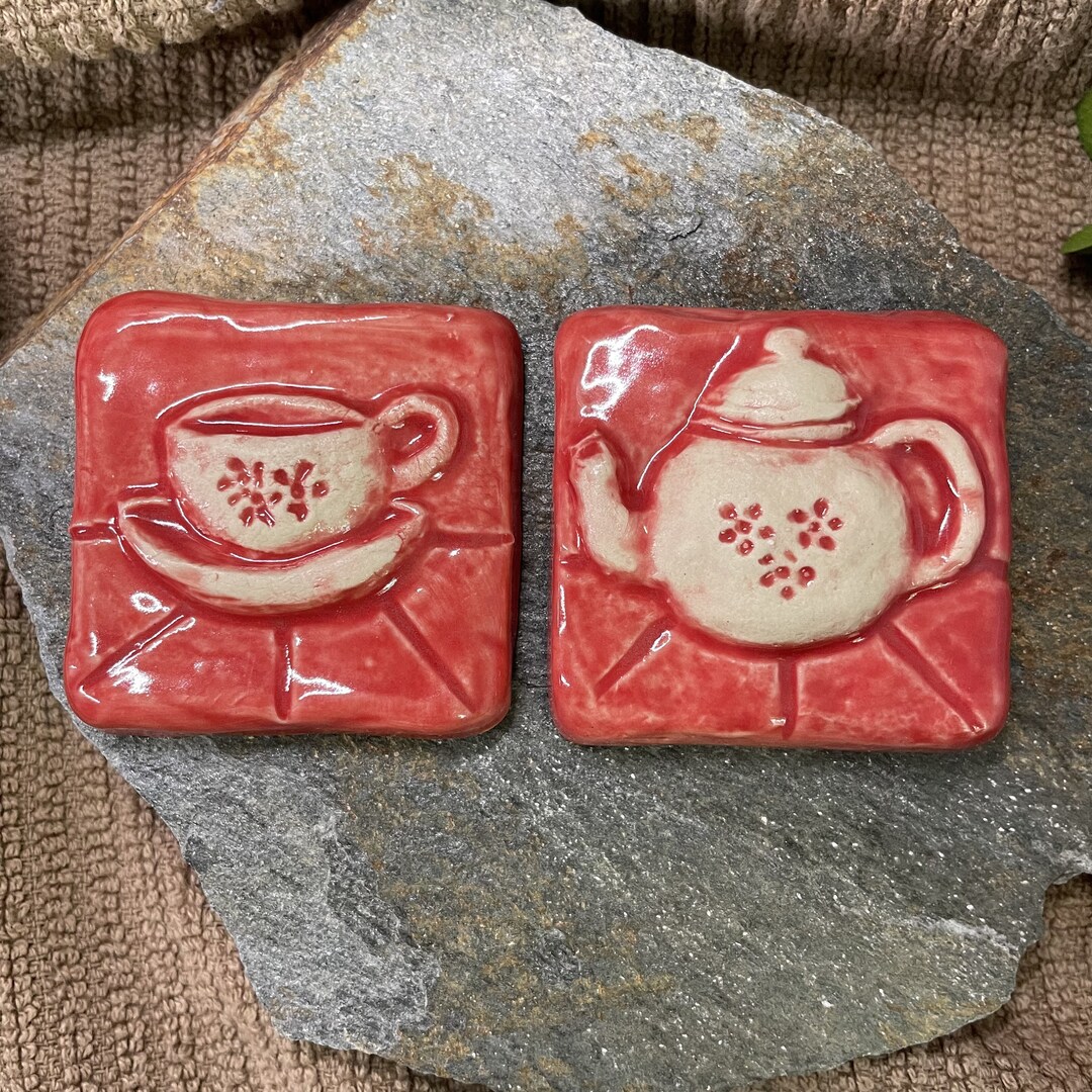 2x2 Tea Tiles Set of 2, Handmade Ceramic Art Tile, Small Handmade ...